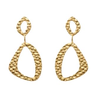 Dansk Copenhagen Ragna Waterproof 18K Gold Plated Original Earrings - Hammered Stainless Steel - Femme - Accessoires - Jaune - Taille: ONE Size