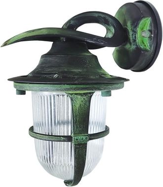 Licht-Erlebnisse Wandleuchte au&szlig;en Glas Echt-Messing 24 cm hoch IP64 Gr&uuml;n Antik E27 Maritim Wandlampe Balkon Haust&uuml;r Au&szlig;enlampe Wand Terrasse