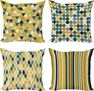 Abakuhaus Buntes Dekokissen Kissenbezug 4er Pack, Rhombus Dreieck Streifen Modern Accent Doppelseitiger Digitaldruck, 50 cm x 50 cm, Tealgrau und Erdgelb