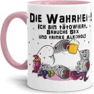 Tassendruck Einhorn-Tasse mit Spruch Die Wahrheit - Unicorn/Geschenk-Idee/Freunde/Sterne/Innen & Henkel Rosa