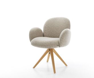 DELIFE Drehstuhl Nube-Flex mit Armlehnen Webstoff Soft Beige Holzgestell kantig Natur 180&deg; drehbar Taschenfederkern, Esszimmerst&uuml;hle