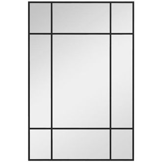 HOMCOM Miroir Mural verri&egrave;re rectangulaire Style fen&ecirc;tre, Horizontal ou Vertical avec 4 Crochets, en m&eacute;tal Noir - 90x60 cm