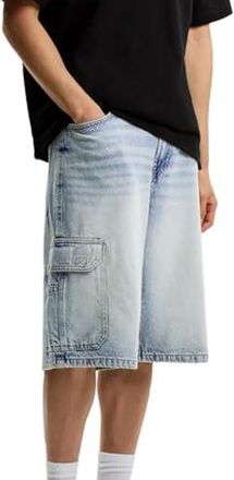 ORANDESIGNE Shorts Homme Pantalon Court en Jean Vintage Y2K Skateboard Hip Hop Bermuda Baggy Denim Shorts D Bleu Clair XXL
