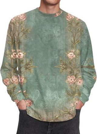 Generic DENGJIAMY T-shirts imprimés pour hommes T-shirt vintage à manches longues pour lextérieur Mode Automne T-shirt tendance à motif floral, Vert 03., XXL