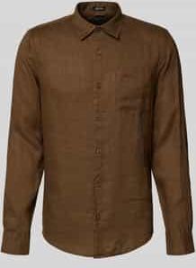 Guess Regular Fit Leinenhemd mit Kentkragen und Brusttasche