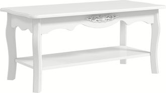 HOMCOM Couchtisch Kaffeetisch mit Ablage Wohnzimmertisch Beistelltisch mit Gravur und gebogenen Beinen Holz Weiß 94x44x43cm