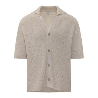 Laneus Homme, Pulls, Beige, Taille: S Cardigan &agrave; Manches Courtes en Coton