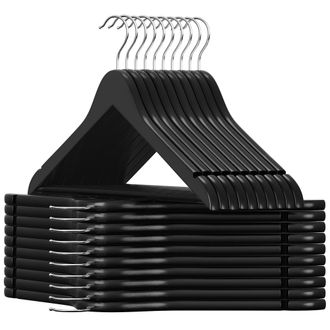 Songmics Kleiderb&uuml;gel aus Holz, 20 St&uuml;ck, mit rutschfesten Kerben, rutschfeste Stange f&uuml;r Hosen, 360&deg; drehbarer Haken, f&uuml;r Anz&uuml;ge, Hemden, M&auml;ntel, Schwarz und 