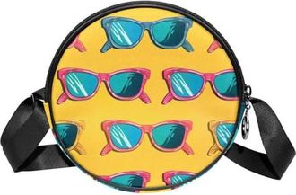 Generic Circle Petit sac &agrave; bandouli&egrave;re pour femme, sac &agrave; dos &agrave; lunettes de soleil avec fermeture &eacute;clair, bretelles r&eacute;glables, sac &agrave; main rond d&eacute;contract&eacute; pour