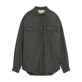 A Paper Kid Femme, Blouses et Chemises, Noir, Taille: 40 FR Camicia Over In Panno Borchie