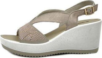 Imac Imac Sandales en cuir beige champagne pour femme Talon compensé moyen 7 cm 757820, beige, 36 EU