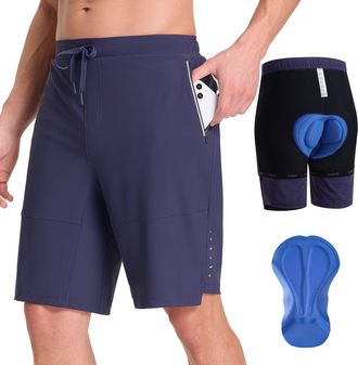 Baleaf MTB Radlerhose Herren mit Taschen Sommer Shorts Gepolsterte Radhose 2 in 1 Mountainbike Cycle Sport 9 Inch Marineblau XL