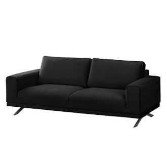 Jack & Alice home24 Sofa Lorcy 2,5-Sitzer Schwarz/Anthrazit Webstoff 216 x 81 x 89cm Glamour