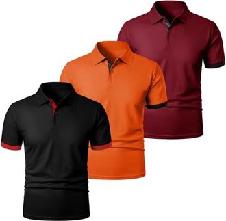 Generic Lot de 3 polos à manches courtes pour homme - Évacuation de lhumidité - Vêtements de travail boutonnés - Haut de golf fin, Polo De Hombre Noir+Jaune+R
