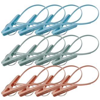 Supvox 12 St&uuml;ck Windfeste Kunststoff W&auml;scheklammern mit Fangriemen Starke Klemmkraft Mehrzweck Clips f&uuml;r W&auml;sche Lebensmittel und Haushalt