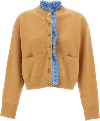 Paco Rabanne Cardigan en laine et cachemire &agrave; maille fine - Femme - Pulls - Beige - Taille: 40 FR