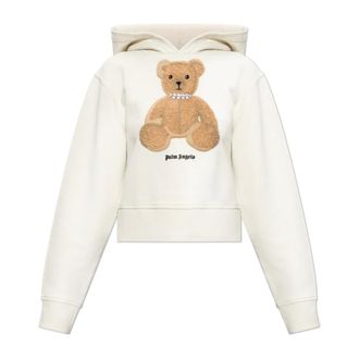 Palm Angels Femme, Sweatshirts et sweats &agrave; capuche, Beige, Taille: 38 FR Bear Fitted Sweat &agrave; capuche