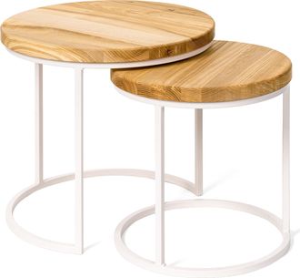 Lamofootwear Manufaktur Couchtisch rund 2er Set - Beistelltisch Holz - Wohnzimmertisch rund, Kaffeetisch, Sofatisch modern, Holztisch f&uuml;r Wohnzimmer, Schlafzimmer-