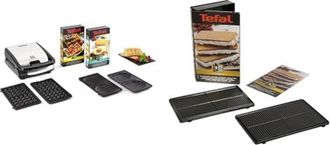 T-fal Croque gaufres et sandwiches, 2 jeux de plaques inclus, Rangement facile & Coffret Snack Collection de 2 plaques gaufrettes + livre de recettes XA8005