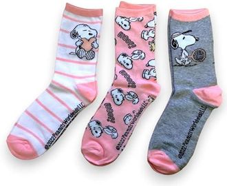 Peanuts Snoopy Lot de 3 paires de chaussettes officielles pour femme Rose/blanc/gris, Rose/blanc/gris, 36-40