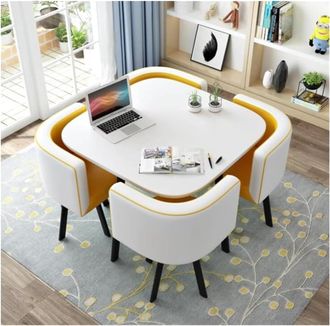 Generic Modernes rundes Esstisch-Set, runder Tisch und St&uuml;hle mit weicher R&uuml;ckenlehne, mit 4 St&uuml;hlen, Design mit abgerundeten Ecken, for Caf&eacute;, K&uuml;che, Esstisch