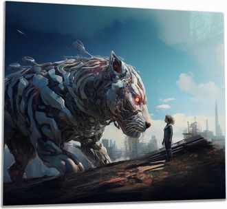 Wallario Herdabdeckplatte/Spritzschutz aus Glas, 1-teilig, 60x52cm mit 8mm hohen Füßen, für Ceran- und Induktionsherde, Cyber-Tiger