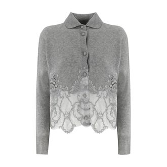 Ermanno Scervino Femme, Pulls, Gris, Taille: 36 FR Chemise en laine avec détail en dentelle florale
