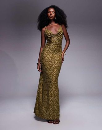 South Beach Maxi-Strandkleid in Olivgr&uuml;n mit Wasserfallausschnitt