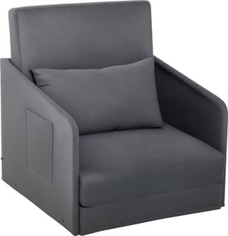 HOMCOM Schlafsofa Sofabett Einzelsofa Waschbarer Bezug 2 Seitentaschen Kissen Metall Grau 70 x 76 x 77 cm