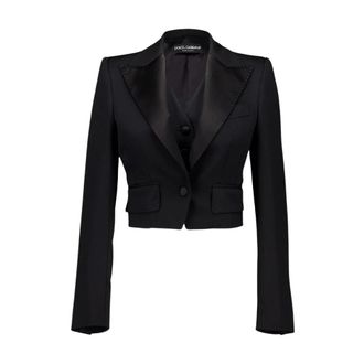 Dolce & Gabbana Kurze Jacke aus Wollgabardine - - Jackets - Damen - Schwarzk - M