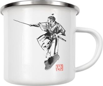 artboxONE Emaille Tasse Samurai-Position von péchane - Emaille Becher Reise/Asien