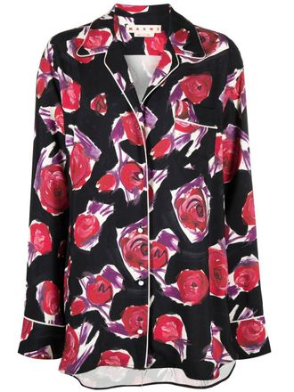 Marni chemise &agrave; roses imprim&eacute;es - Noir