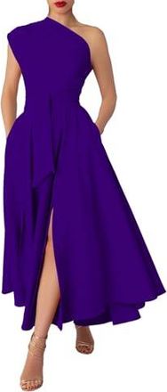Generic Robe maxi pour femme avec bretelles &agrave; une &eacute;paule et ceinture, pour les invit&eacute;s formels de mariage avec costume pour femme, lilas, XXL