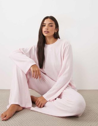 Cotton On ensemble en maille gaufr&eacute;e ultra-douce rose-Multi