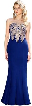 MisShow Robe de Demoiselle dhonneur Femme Longue sans Manches à Dentelles Robe Chic et élégant Bleu Royal 40