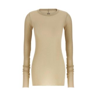 Rick Owens Geripptes Langarmshirt mit Rundhalsausschnitt und offenem Saum - - Tops - Damen - Beige - M