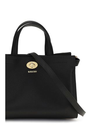 Burberry Womens Top Handle Bag Cotswolds Check Black Leather Cotton Handbags Hand