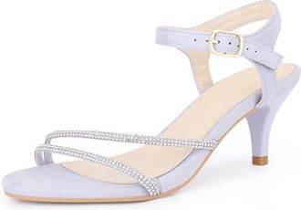 Allegra K Sandales &agrave; talon chaton avec sangle de cheville et strass pour femme, violet clair, 39.5 EU