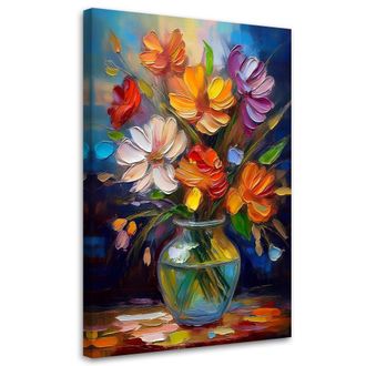 Feeby Bild auf Leinwand - Wandbilder Wohnzimmer Aesthetic - Blumenstrau&szlig; in einer Vase Bunte - 40x60 1tlg - Schlafzimmer Wandekoration - Bilder Zimmer - Liv