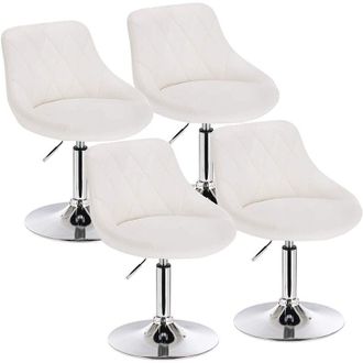 Woltu Woltu - Lot de 4 tabourets de bar en similicuir tabourets de rotatif pieds en m&eacute;tal, hauteur r&eacute;glable, Blanc