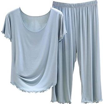 Generic Pyjama de couleur unie à col rond et manches courtes pour femme - Robe de chambre pour femme - Grande taille extra longue, H, M