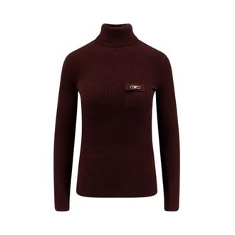 Elisabetta Franchi Rippstrick-Oberteil mit Brusttasche - - Knitwear - Damen - Braun - XL