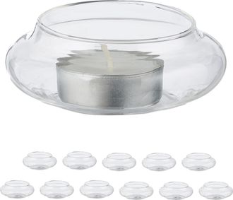 Relaxdays Teelichthalter schwimmend, 12er Set, Glas, Tischdeko Hochzeit, Pool & Teich, Schwimmteelichter, transparent