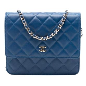 Chanel Pre-owned Gesteppte Geldb&ouml;rse mit Kette aus Lammleder - - Pre-owned - Damen - Blau - ONE SIZE