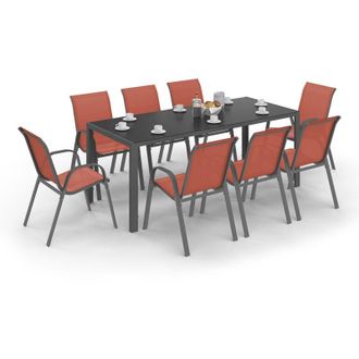IDMarket Salon de jardin MADRID table 190 CM et 8 chaises empilables terracotta