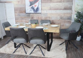 Mendler 6er-Set Esszimmerstuhl HWC-K30, Küchenstuhl Lehnstuhl, drehbar Auto-Position, Stoff/Textil MVG - grau-dunkelgrau