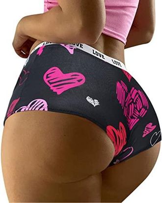 Generico Culotte en Coton Taille Haute pour Femmes Boxer pour Femmes avec Impression Amusante de Coeurs Sous-V&ecirc;tements Confortable &Eacute;lastique Culotte de Saint V
