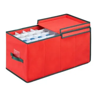 Relaxdays Rangement pour Vos Boules de Noël, Jolie Boite, pour 128 Boules, H x L x P : 30 x 30 x 60 cm, Rouge et Vert