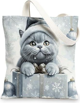 Generic Sac fourre-tout en toile motif chats britanniques &agrave; poil court pour faire du shopping, 33 x 38,1 cm, cadeau de luxe r&eacute;utilisable, sac d&eacute;picerie pour f
