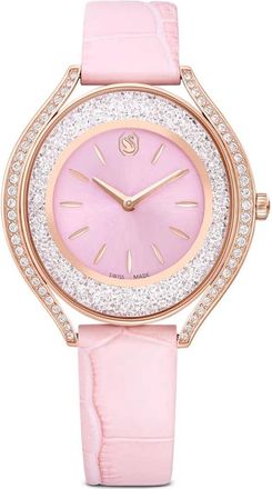 Swarovski Femme, Accessoires, Rose, Taille: ONE Size Montre &agrave; Bracelet en Cuir Orn&eacute;e de Cristaux